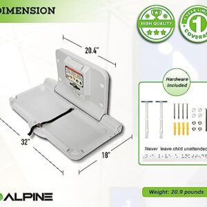 Alpine Wall Mounted Baby Changing Station - Horizontal Baby Changing Table Foldable Diaper Tables with Safety Strap for Commercial Bathroom, ADA Compliant (Hardware Included) White Gray