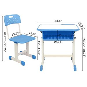 Height Adjustable Desk and Chair, Desk Table and Chair Set Writing Drawing Reading Tables for Boy and Girls, Blue-A