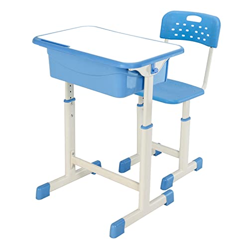 Height Adjustable Desk and Chair, Desk Table and Chair Set Writing Drawing Reading Tables for Boy and Girls, Blue-A