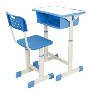 Height Adjustable Desk and Chair, Desk Table and Chair Set Writing Drawing Reading Tables for Boy and Girls, Blue-A