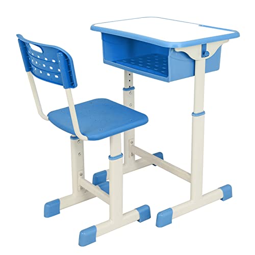 Height Adjustable Desk and Chair, Desk Table and Chair Set Writing Drawing Reading Tables for Boy and Girls, Blue-A