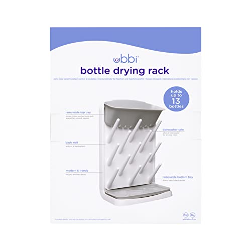 Ubbi Vertical Baby Bottle Drying Rack, Countertop Drying Rack Baby Accessory, Gray