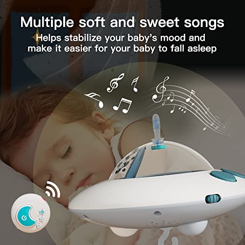 Lcasio Baby Musical Crib Mobile with Night Lights and Relaxing Music,Hanging Rotating Animals Rattles,Stars Projection,Remote Control,for Boy Girl Newborn Baby Toys（Blue）