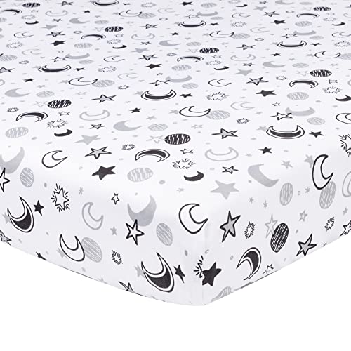 FIGEPO 4 Pack Star and Moon Neutral Unisex Fitted Baby Crib Sheets Set for Baby Boys or Girls (White)