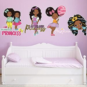 4 Pieces Black Girl Inspirational Quote Wall Decal Motivational Saying African American Sticker Positive Black Girl Stickers Little Girl Decals for Bedroom Girl Power Wall Decal for Nursery Decor