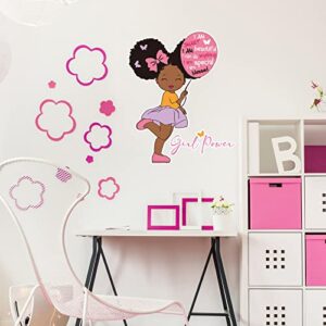 4 Pieces Black Girl Inspirational Quote Wall Decal Motivational Saying African American Sticker Positive Black Girl Stickers Little Girl Decals for Bedroom Girl Power Wall Decal for Nursery Decor