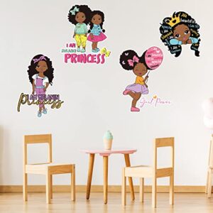 4 Pieces Black Girl Inspirational Quote Wall Decal Motivational Saying African American Sticker Positive Black Girl Stickers Little Girl Decals for Bedroom Girl Power Wall Decal for Nursery Decor