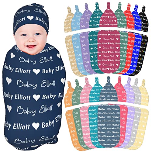 Tkanina Personalized Baby Blanket and Hat Custom Sleep Sack with Name for Boys and Girls Sleepsack Swaddle Blanket Customized Gifts for Newborn Baby Toddler Infant