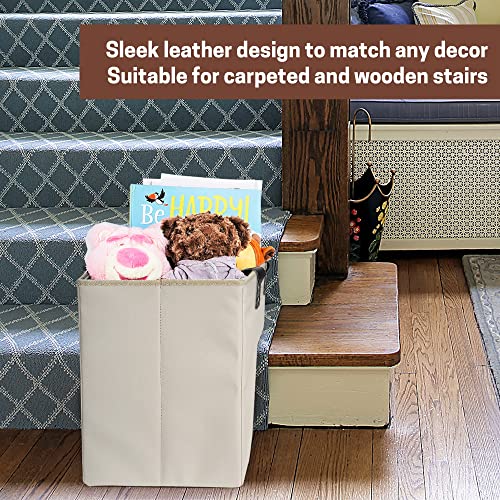 SAM AND MABEL Stair Basket for Carpeted and Wooden Stairs - Collapsible Staircase Basket for Stairs, Innovative L-shaped Storage Organizer for Home and Office Decor (Creamy White)