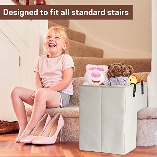 SAM AND MABEL Stair Basket for Carpeted and Wooden Stairs - Collapsible Staircase Basket for Stairs, Innovative L-shaped Storage Organizer for Home and Office Decor (Creamy White)