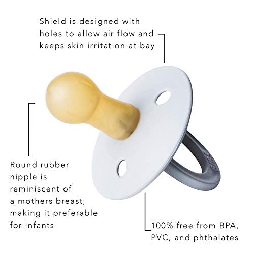 BIBS Pacifiers | Natural Rubber Baby Pacifier | Set of 2 BPA-Free Soothers | Made in Denmark | Smoke | Size 6-18 Months