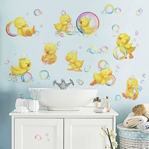 wondever Yellow Ducks Wall Stickers Bubble Peel and Stick Wall Art Decals for Kids Bathroom Baby Nursery Bedroom