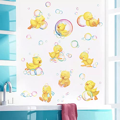 wondever Yellow Ducks Wall Stickers Bubble Peel and Stick Wall Art Decals for Kids Bathroom Baby Nursery Bedroom