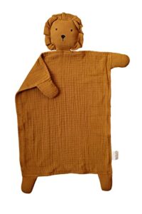 marlowe & co organic cotton muslin lion lovey blanket, organic cotton muslin lion security blanket (toffee)