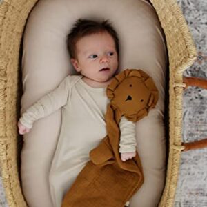 Marlowe & Co Organic Cotton Muslin Lion Lovey Blanket, Organic Cotton Muslin Lion Security Blanket (Toffee)