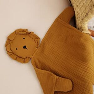 Marlowe & Co Organic Cotton Muslin Lion Lovey Blanket, Organic Cotton Muslin Lion Security Blanket (Toffee)