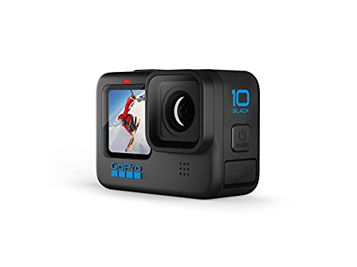 GoPro HERO10 Black - Waterproof Action Camera with Front LCD and Touch Rear Screens, 5.3K60 Ultra HD Video, 23MP Photos, 1080p Live Streaming, Webcam, Stabilization (Renewed)