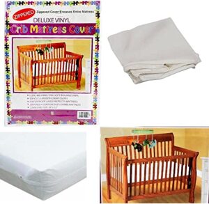 deluxe vinyl zippered crib mattress cover full encasement 28" x 52" standard size waterproof (28" x 52", zippered crib mattress cover)