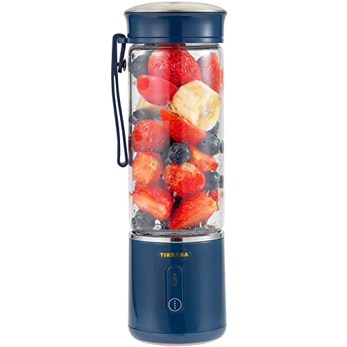 TIKBABA Personal size Blender for Smoothies and Shakes, Portable Bottle with a strap for On the Go(Dark Blue)