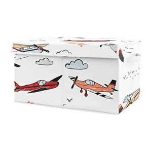 sweet jojo designs vintage airplane boy small fabric toy bin storage box chest for baby nursery kids room - grey yellow orange red white blue airplanes air plane transportation clouds sun sky aviator