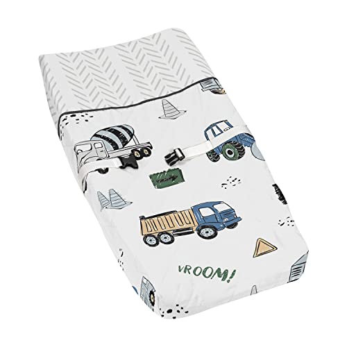 Sweet Jojo Designs Construction Truck Boy Baby Nursery Changing Pad Cover - Grey Yellow Black Blue and Green Transportation Chevron Arrow