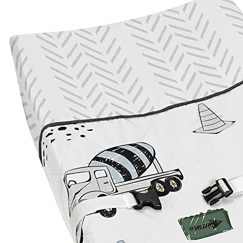 Sweet Jojo Designs Construction Truck Boy Baby Nursery Changing Pad Cover - Grey Yellow Black Blue and Green Transportation Chevron Arrow