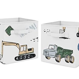 Sweet Jojo Designs Construction Truck Foldable Fabric Storage Cube Bins Boxes Organizer Toys Kids Baby Childrens - Set of 2 - Grey Yellow Black Blue and Green Transportation