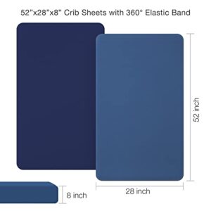 POSENPRO 2 Pack Microfiber Fitted Crib Sheets for Baby Boys Girls, Cozy & Soft Solid Color Toddler Bed Sheets for Standard Crib and Toddler Mattresses, 28"x52"x8", Navy Blue & Stone Blue