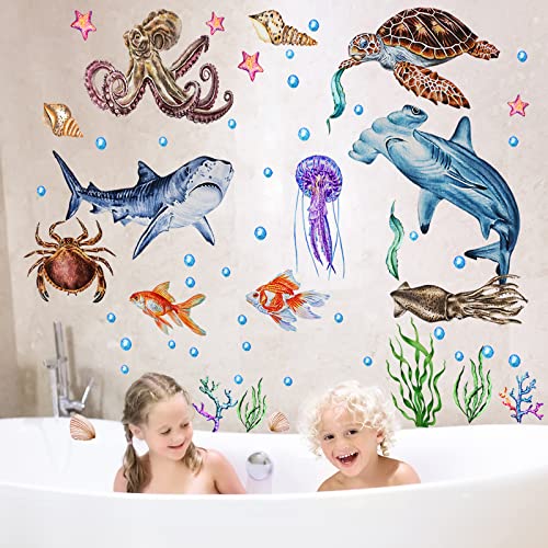 4 Pieces Glow in The Dark Ocean Wall Decals Under The Sea Wall Decals Fish Wall Decals PVC Sea Animals Wall Stickers for Kids Room Living Room Nursery Bathroom Decoration