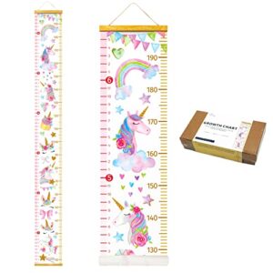 homeevolution kids growth chart height measuring chart, classical canvas wall hanging rulers for baby children girls bedroom decor (unicorn)