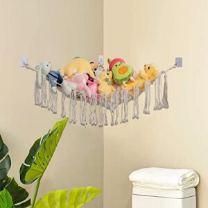 wumimi stuffed animal toy hammock macrame, boho toy net hammock for stuffed animals, stuffed animal net storage, corner hammock organizer display holder net for nursery, play room, kids bedroom