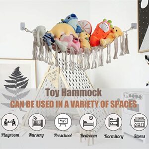 Wumimi Stuffed Animal Toy Hammock Macrame, Boho Toy Net Hammock for Stuffed Animals, Stuffed Animal Net Storage, Corner Hammock Organizer Display Holder Net for Nursery, Play Room, Kids Bedroom