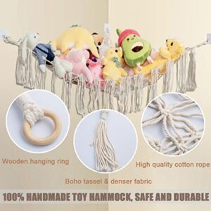 Wumimi Stuffed Animal Toy Hammock Macrame, Boho Toy Net Hammock for Stuffed Animals, Stuffed Animal Net Storage, Corner Hammock Organizer Display Holder Net for Nursery, Play Room, Kids Bedroom