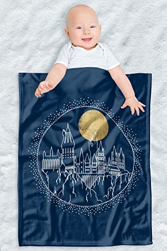 Harry Potter Soft Fleece Baby Blanket for Infant Toddler, All Season Cozy Crib Throw 30"x40" Hogwarts Full Moon Line Art