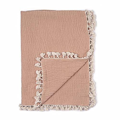 Crane Baby Muslin Swaddle Blanket, Soft Cotton Lightweight Nursery and Stroller Blanket for Baby Boys & Girls, Copper, 30" x 40"