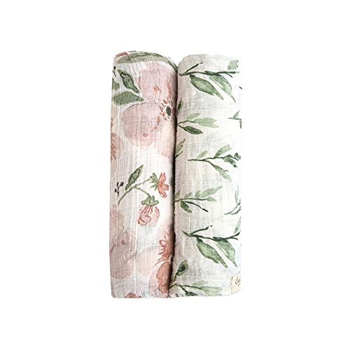 Crane Baby Soft Muslin Swaddle Wraps, Floral & Leaf for Boys and Girls, 2 Count, 47" x 47"