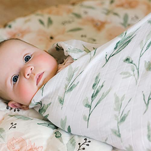 Crane Baby Soft Muslin Swaddle Wraps, Floral & Leaf for Boys and Girls, 2 Count, 47" x 47"