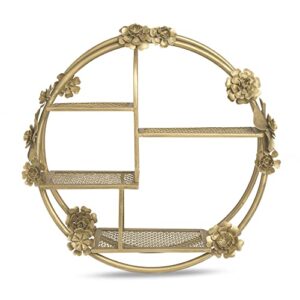 crane baby nursery décor, brass shelving wall décor for boys and girls, flower, 20.5” x 20.5” x 6"