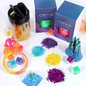 Ceya Chunky Glitter, 4.9oz/ 140g Lemon Yellow Craft Glitter Powder Mixed Fine Flakes Iridescent Nail Sequins for Nail Art, Hair, Epoxy Resin, Tumblers, Slime, Painting, Festival Decor