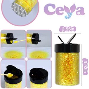 Ceya Chunky Glitter, 4.9oz/ 140g Lemon Yellow Craft Glitter Powder Mixed Fine Flakes Iridescent Nail Sequins for Nail Art, Hair, Epoxy Resin, Tumblers, Slime, Painting, Festival Decor