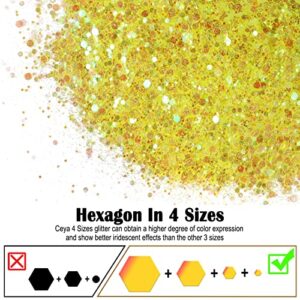 Ceya Chunky Glitter, 4.9oz/ 140g Lemon Yellow Craft Glitter Powder Mixed Fine Flakes Iridescent Nail Sequins for Nail Art, Hair, Epoxy Resin, Tumblers, Slime, Painting, Festival Decor