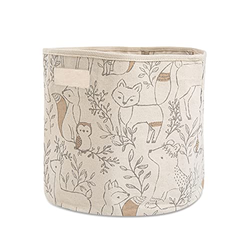 Crane Baby Fabric Storage Bin for Nursery and Toddlers, Toy Storage for Boys and Girls, Woodland Animal, 13"w x 12"h