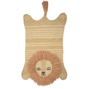 crane baby safari nursery and toddler room décor, wool floor rug for boys and girls, lion shape, 23" x 36"