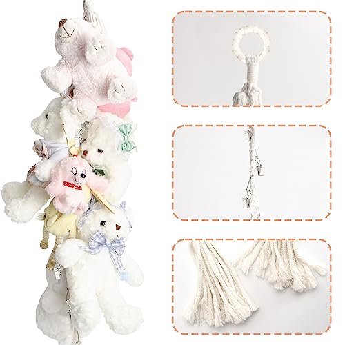 2 Pack Boho Toy Storage Chain Hanging Stuffed Animal Storage Chain with Clips, 79" Animal Toy Holder for Stuffed Animal Display Chain Macrame Wall Toy Storage Decor