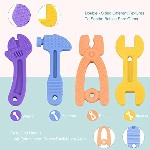 Teething Toys for Babies 0-6 Months 6-12 Months, Baby Teething Toys, Silicone Baby Teether Toys, Baby Chew Toys, Molar Teether, Hammer Wrench Spanner Pliers Shape Teething Toys for Boys Girls