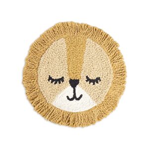 crane baby pillow, decorative round animal pillow for nursery and toddler rooms, lion, 12" x 12"