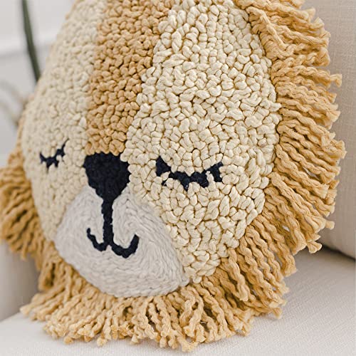 Crane Baby Pillow, Decorative Round Animal Pillow for Nursery and Toddler Rooms, Lion, 12" x 12"