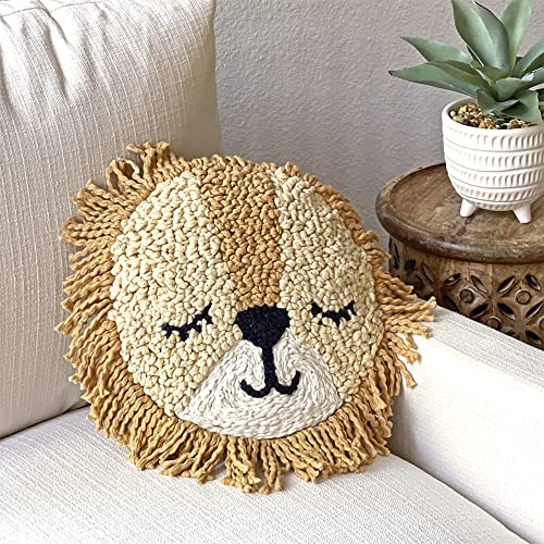 Crane Baby Pillow, Decorative Round Animal Pillow for Nursery and Toddler Rooms, Lion, 12" x 12"