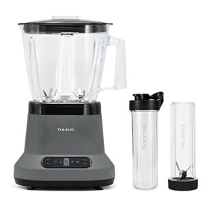 taurus| blaze| maximun power per two| 80 oz jar| 4 presets functions| powerful 1500 w| 2 motors| 2 times more durable| blender and 2 bottles 2 go!|