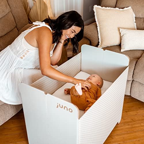 Juno Bassinet - Portable Baby Bedside Sleeper + Organic Cotton Mattress + Travel Box (Moon)